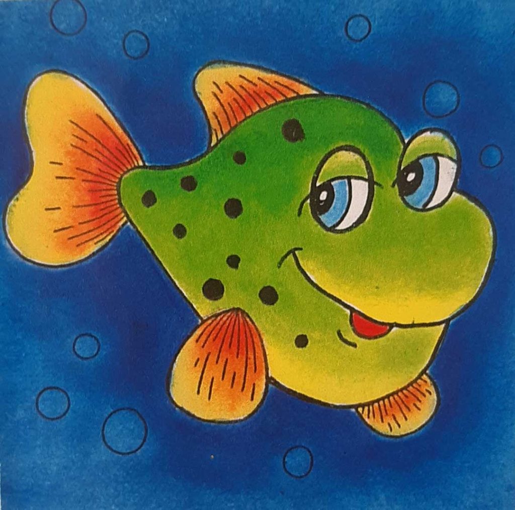 Green Fish Design: 25cm x 25cm - Fabric Painting - Magic Moments